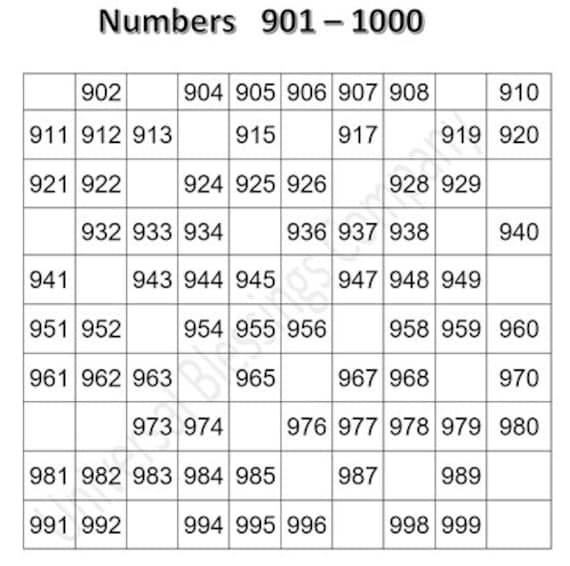 Printable Number Chart 1 1000