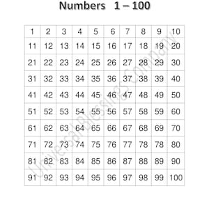 Printable Number Charts Counting Numbers 1-1000 10 Pages -math ...