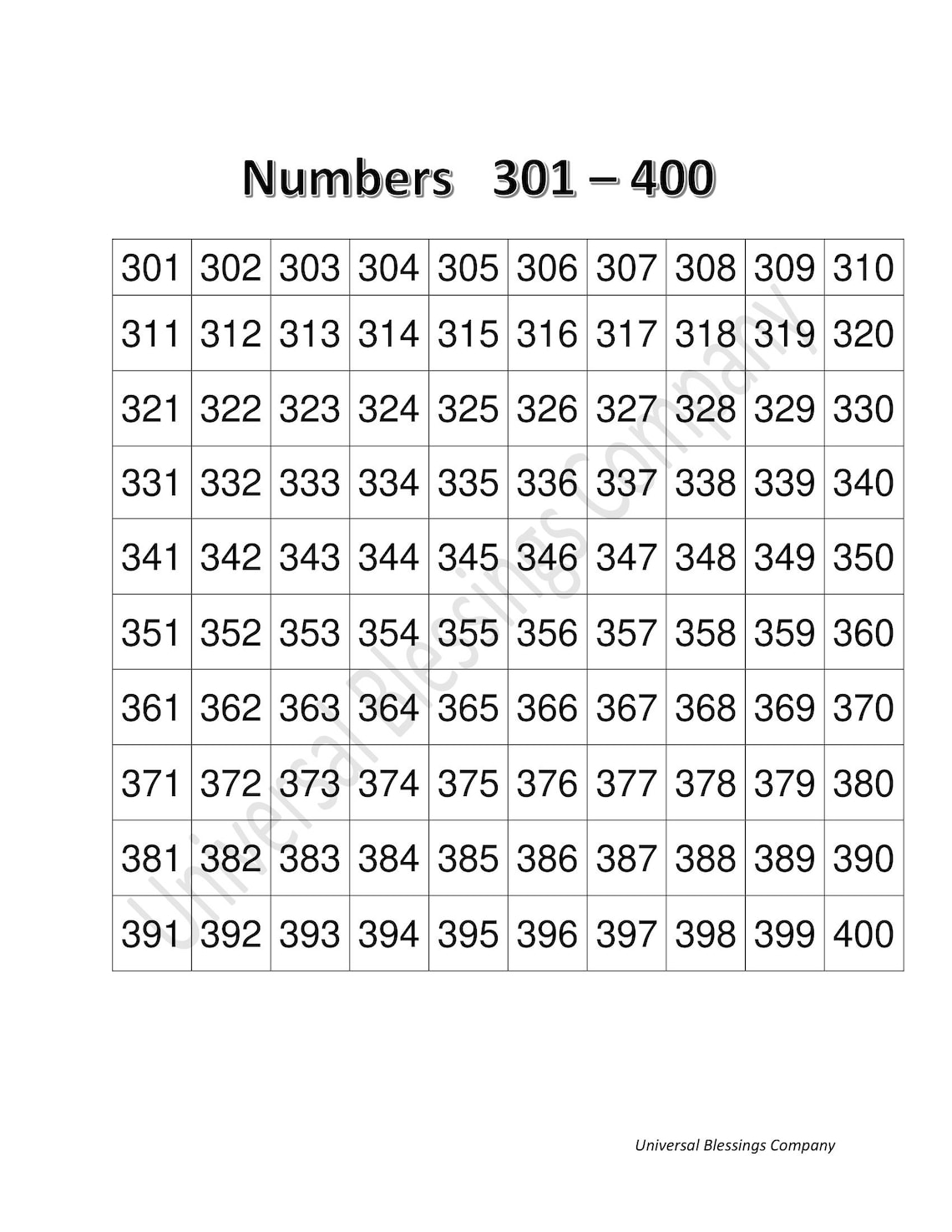 Printable Number Charts Counting Numbers 1-1000 10 Pages -math ...