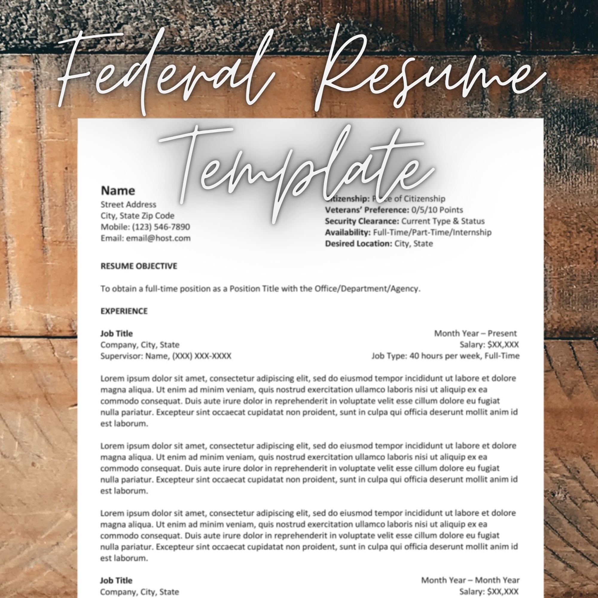 Federal ATS Friendly Resume Template, Clean, Simple Resume Template for ...