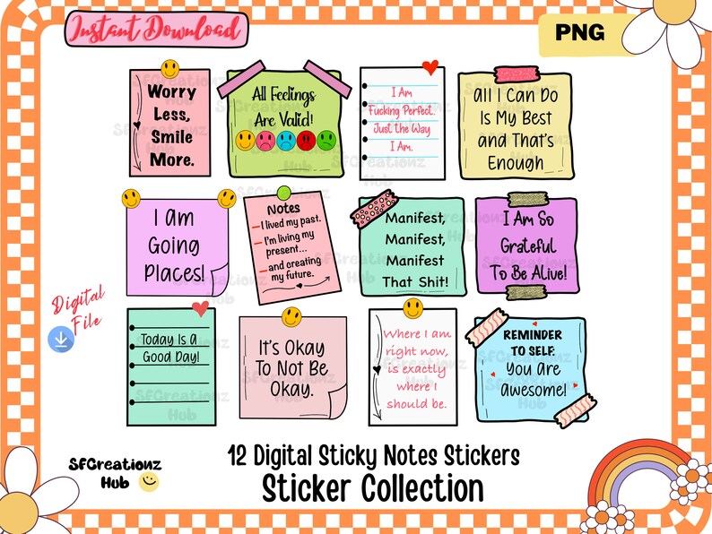 Mental Health Affirmations Sticky Notes Stickers PNG Trendy ...