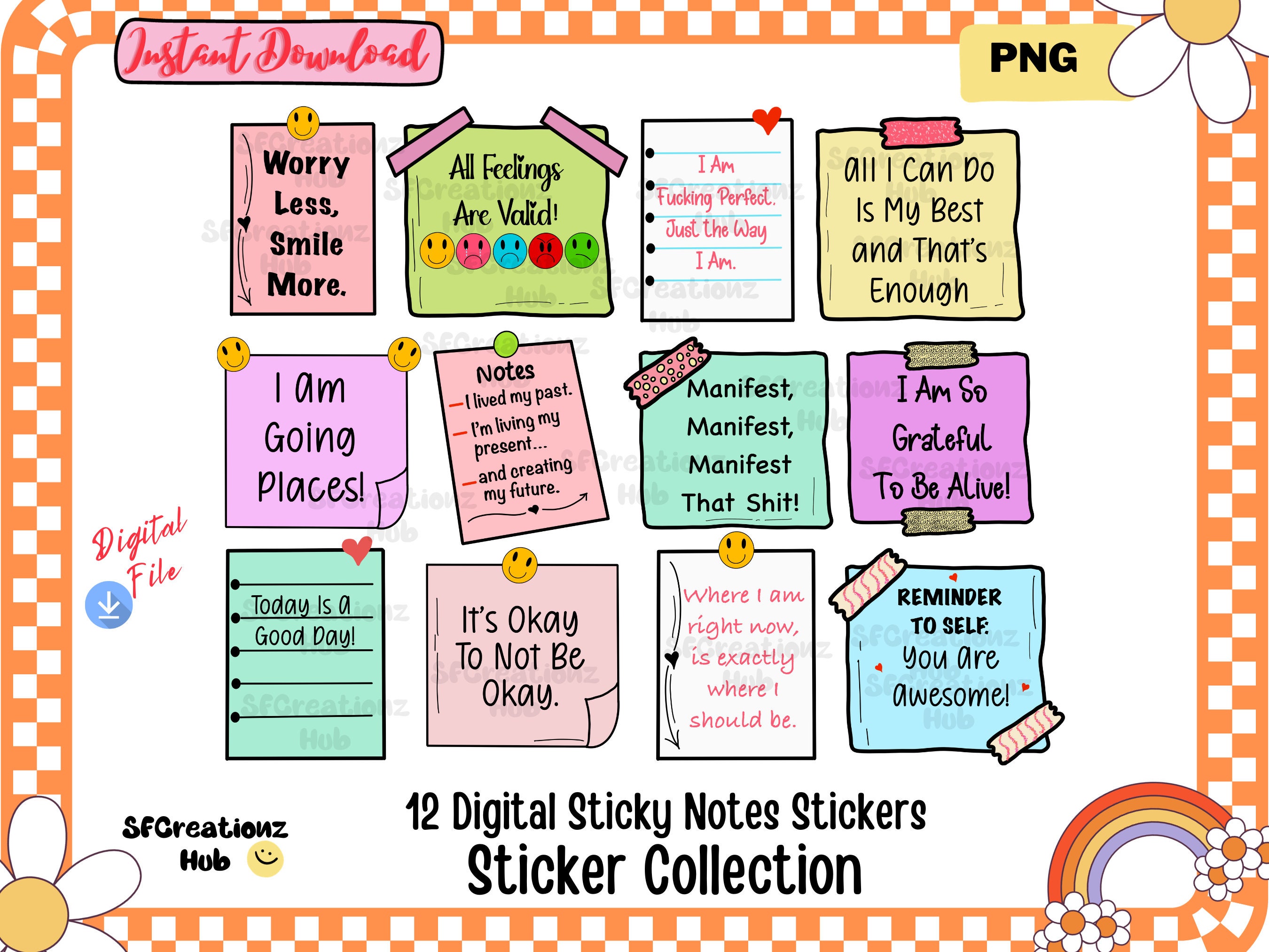Mental Health Affirmations Sticky Notes Stickers PNG Trendy ...