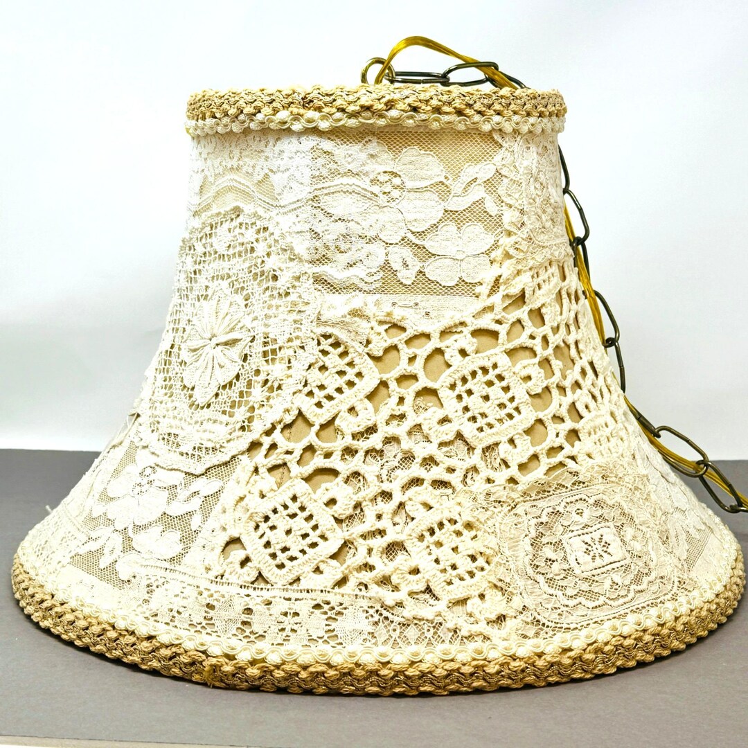 Vintage Handmade Swag Hanging Light Fixture With Antique Lace Ca: 1980s ...