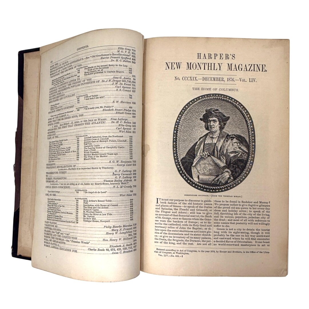 Antique 1800s Harper's Magazine Leather Hardback Book Vol LIV 1876-77 ...