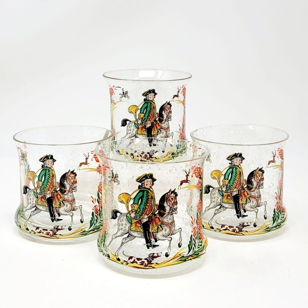 Vintage Equestrian Bar Glasses (set of 4): Bubble Glass Hunt Scene - Etsy