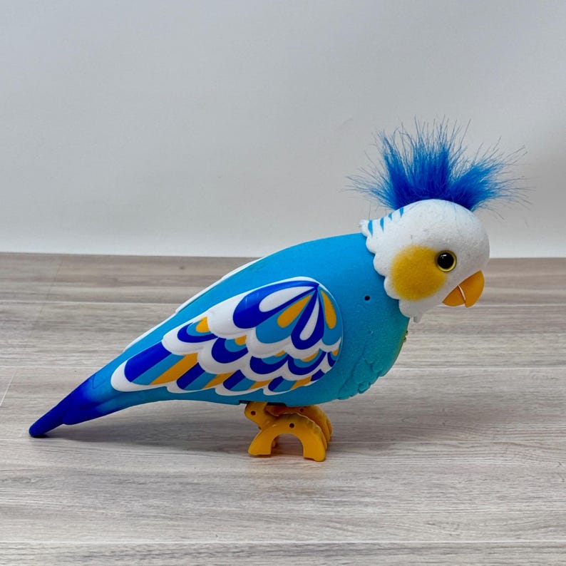 Vintage Talking & Moving Retro Parrot Bird Toy With Blue Flocked Design ...