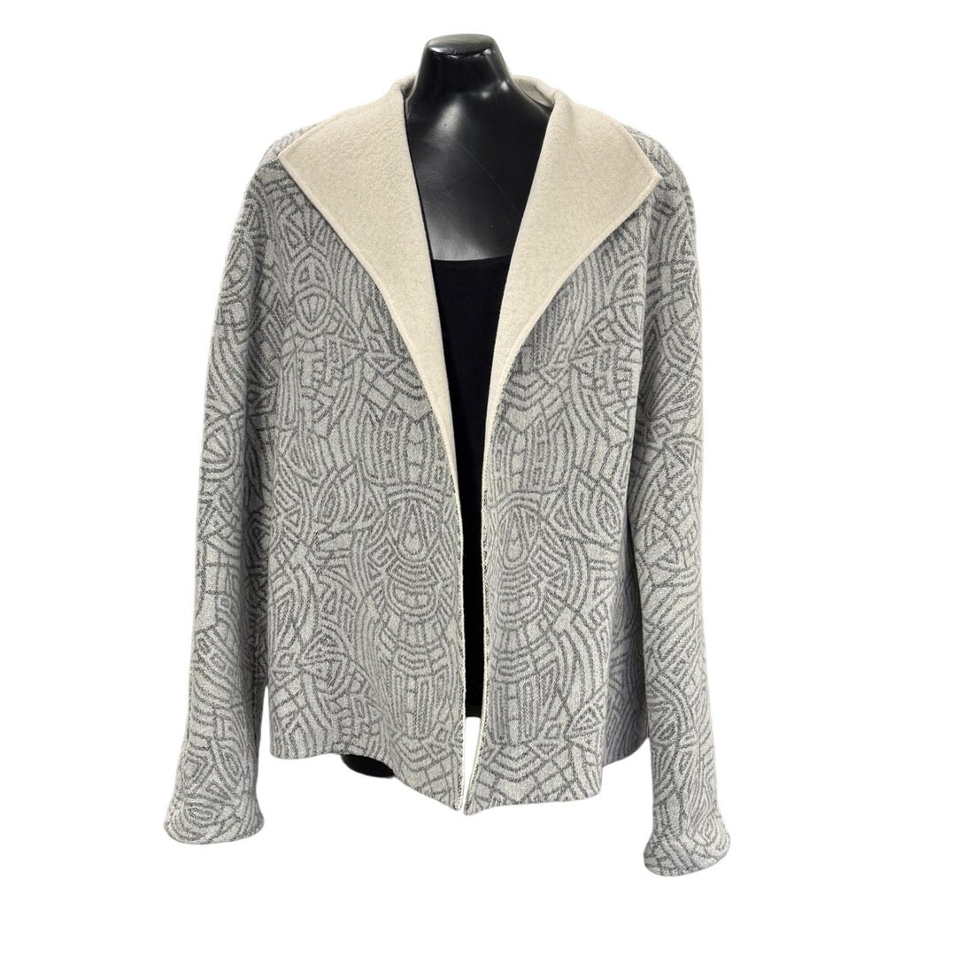 Vintage Ellen Tracy Wool Sweater Jacket: Grey Cream Pattern, Size 16 - Etsy