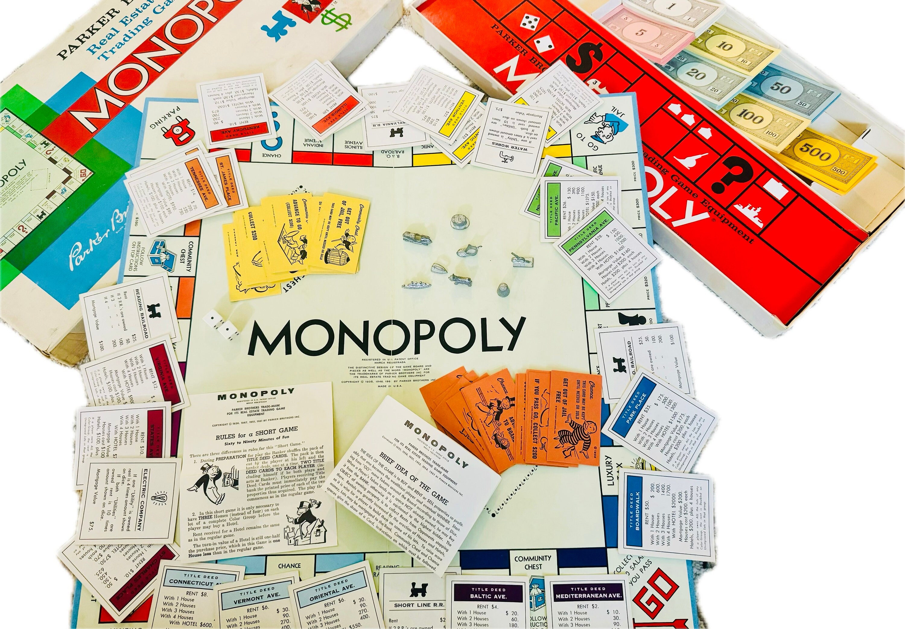 Vintage Monopoly 1961 Complete Board Game Metal Pieces Dice Money Cards ...