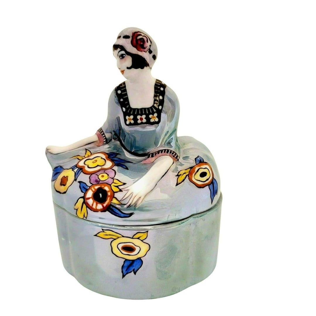 Vintage Noritake Lusterware Powder Box: Art Deco Lady Dresser Jar 25920 ...