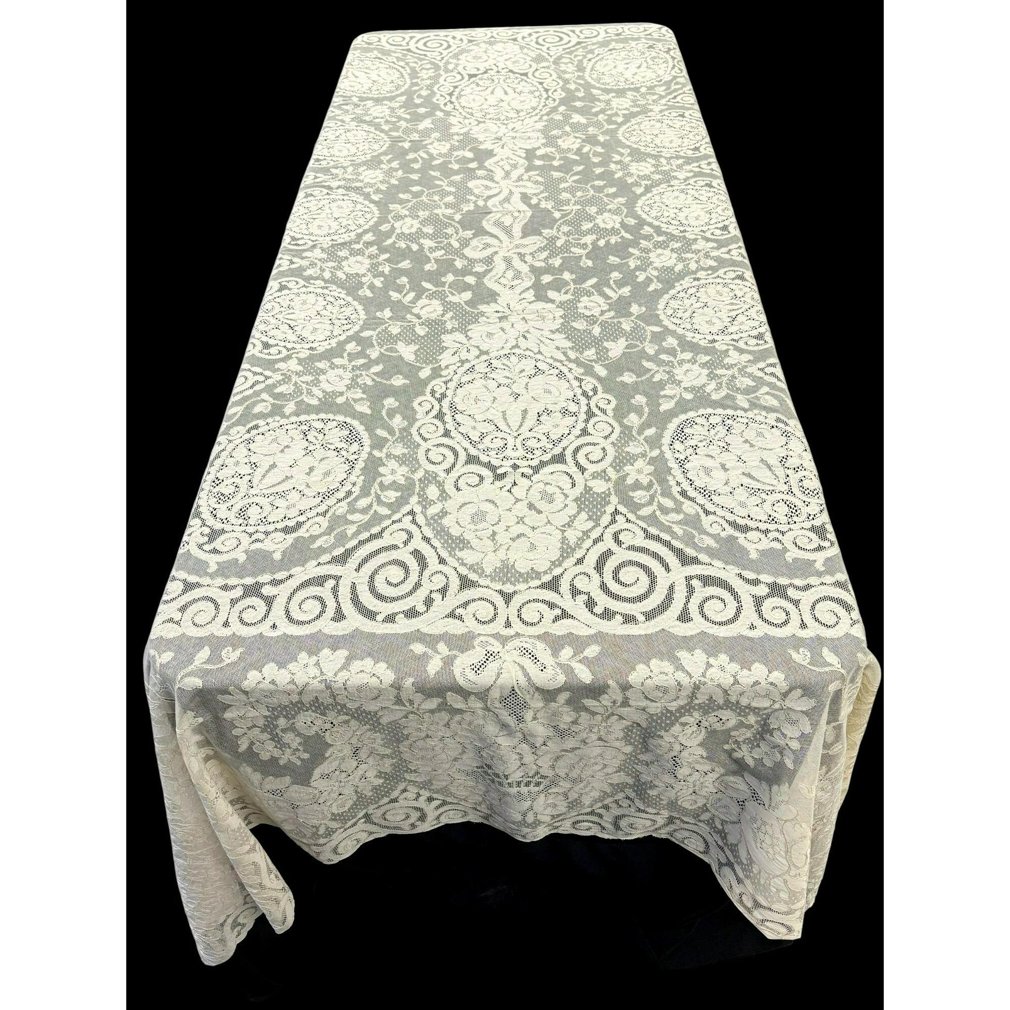 1920s French Alencon Ecru Lace Wedding Tablecloth Scrolls, Urns ...