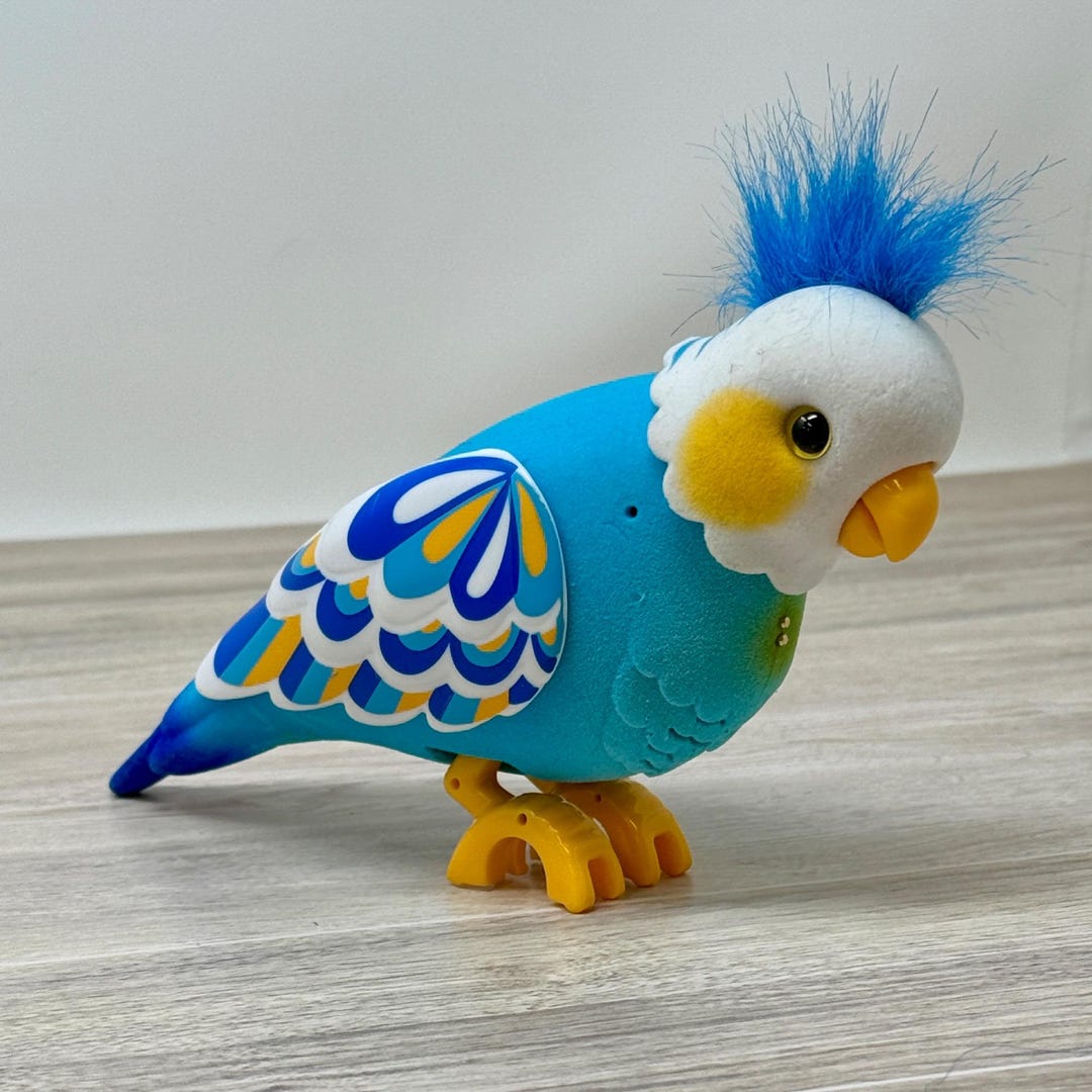 Vintage Talking & Moving Retro Parrot Bird Toy With Blue Flocked Design ...