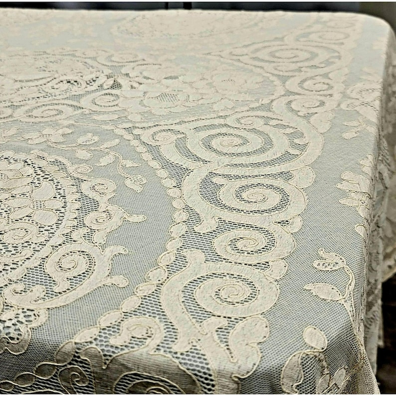 1920s French Alencon Ecru Lace Wedding Tablecloth Scrolls, Urns ...