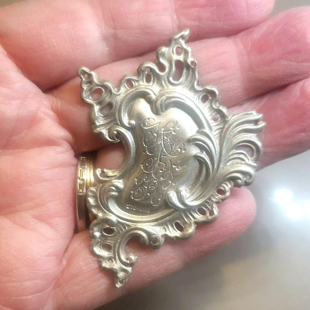 Antique Sterling Silver Ornate Bookplate Front Book Decoration Monogram ...