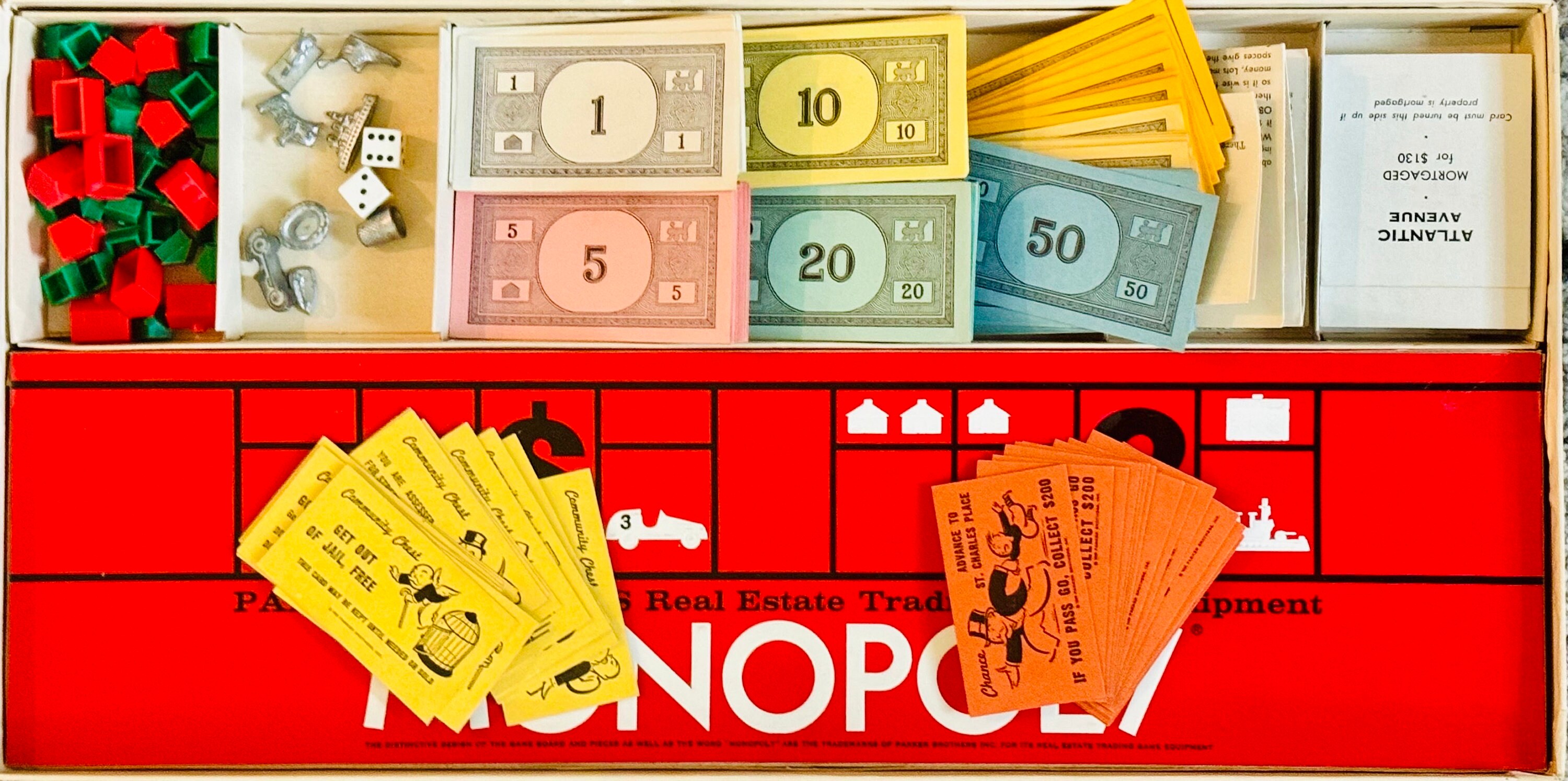 Vintage Monopoly 1961 Complete Board Game Metal Pieces Dice Money Cards ...