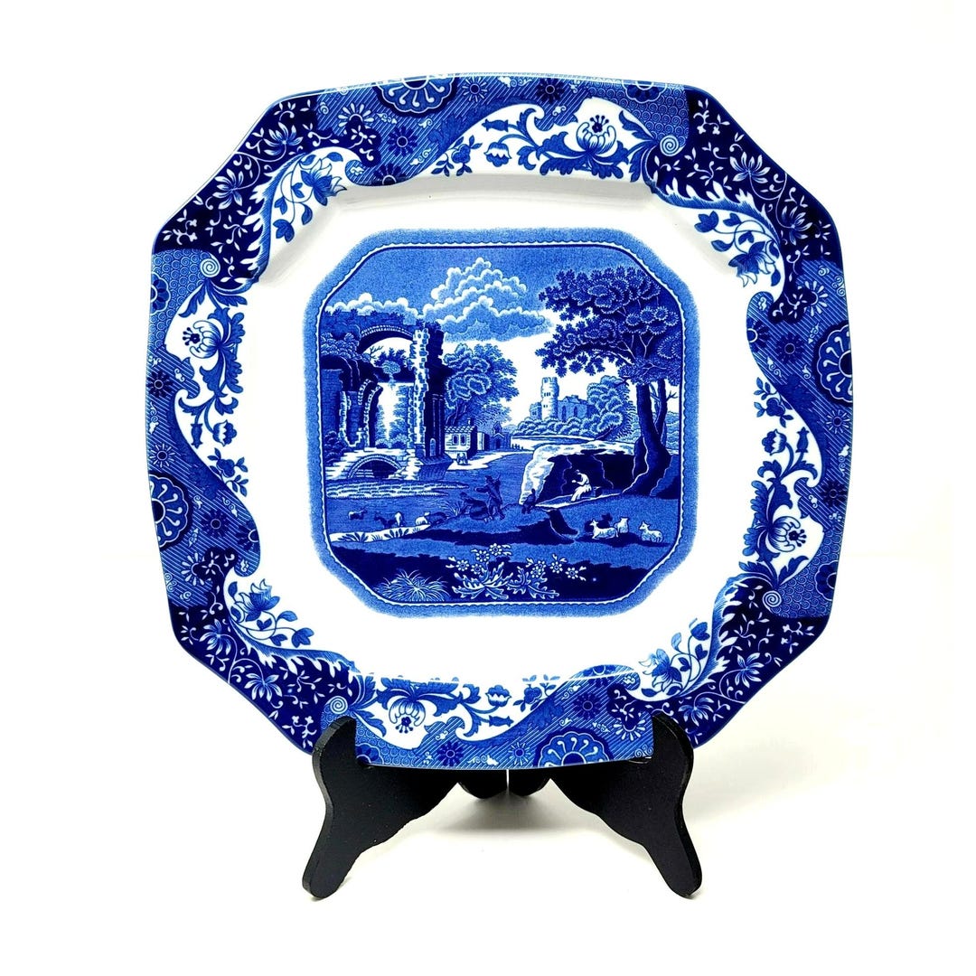 Vintage Spode Blue & White Octagonal Transferware Italian Design Plate ...