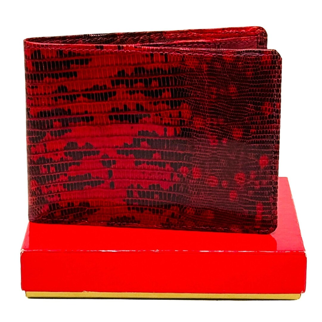Bosca Vintage Luxury Lizard Leather Red and Black Bifold Wallet in ...