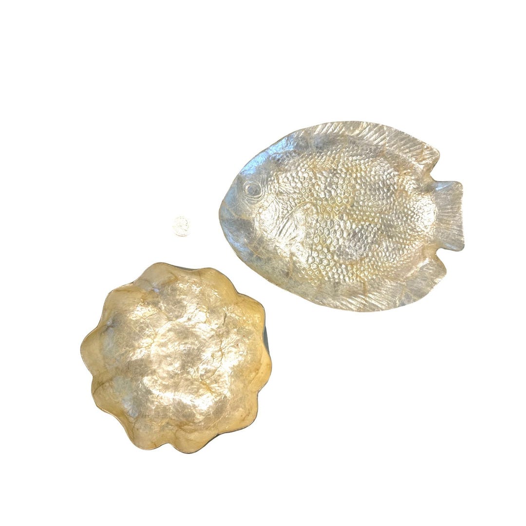 Set of Two Vintage Boho Capiz Shell Platter Plates Tray, Mid Century ...