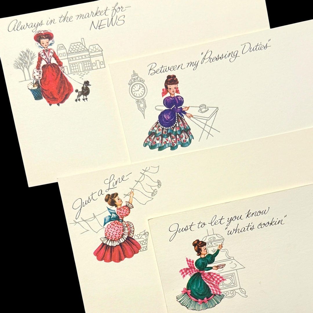 Set of 4 Vintage Current Inc Post a Note Women Postcards Whimsical ...