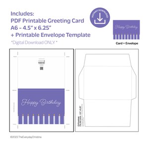 PRINTABLE Happy Birthday Card With Candles Purple Birthday Card for ...