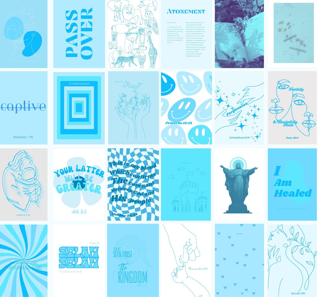 Trendy Jesus Wall Art, Groovy Fun Room Decor, Blue Aesthetic, Trendy ...