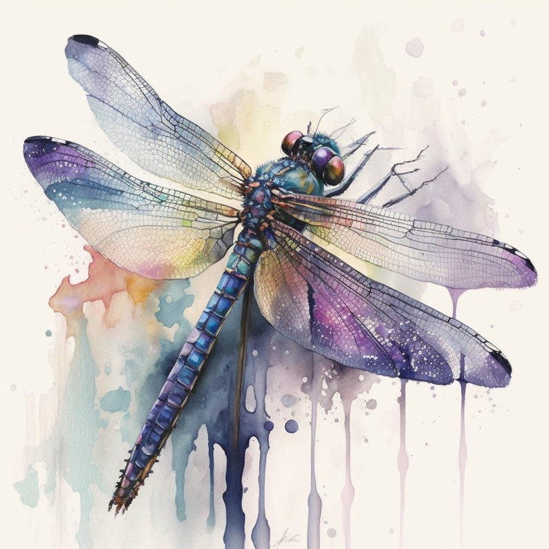 Dragonfly Watercolor Dragonfly Portrait Digital Downloads Dragonfly ...