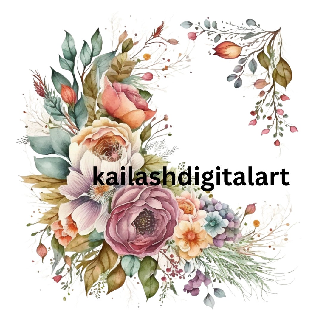 Boho Floral Bouquet Border Clipart Digital Download PNG - Etsy