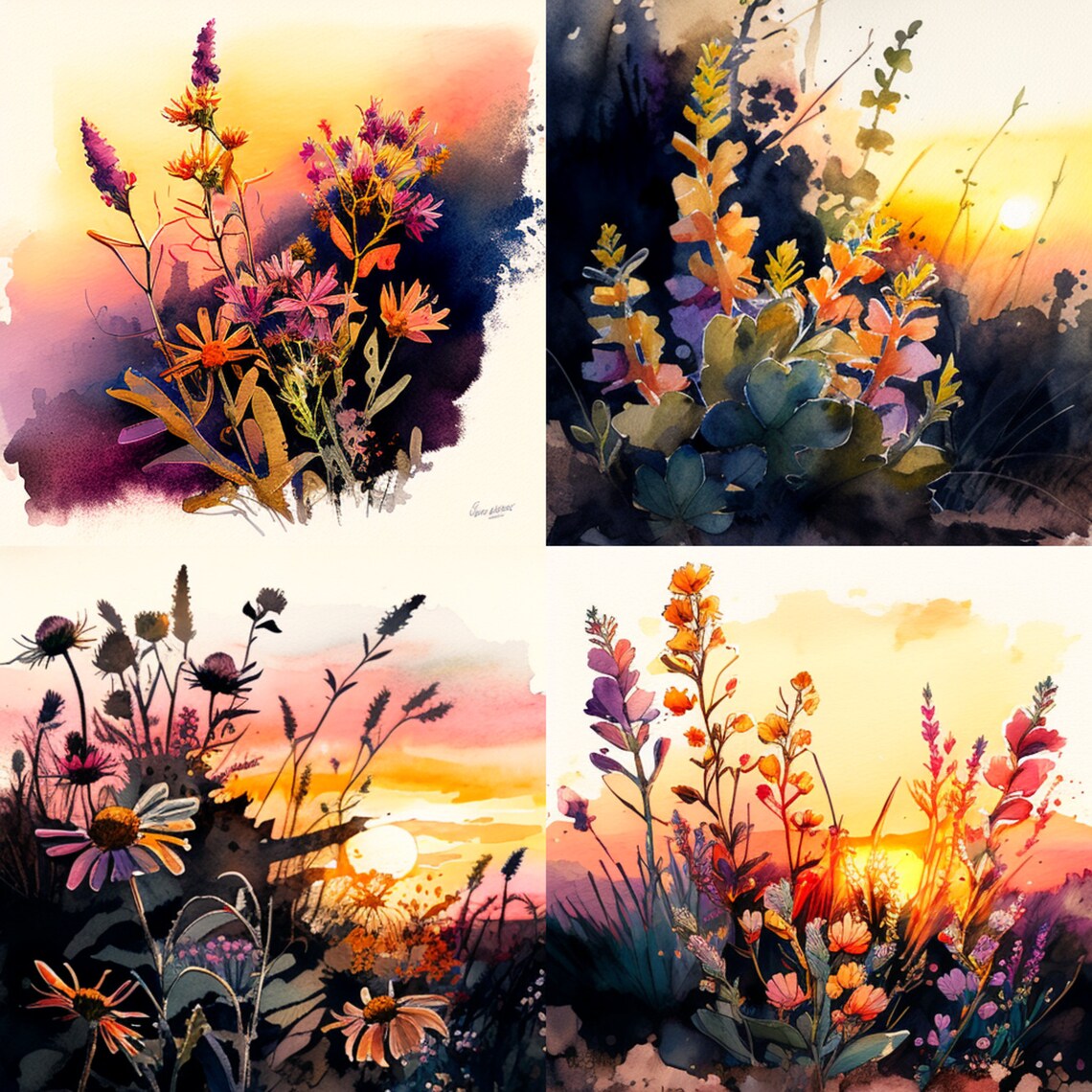 Sunset Wildflowers Clipart 5 High Quality Pngs Digital Planner - Etsy