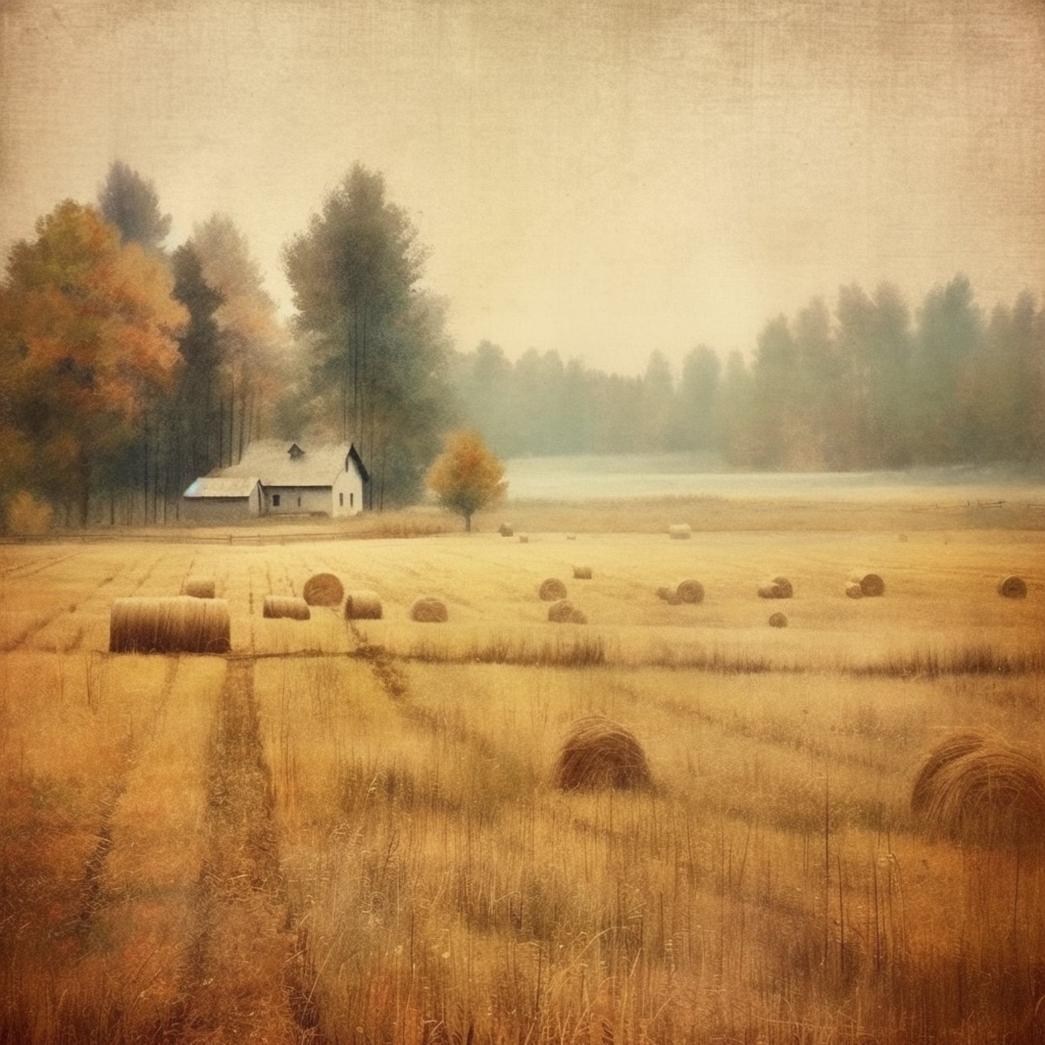 Autumn Landscape Hay Field Painting Vintage Neutral Print - Etsy