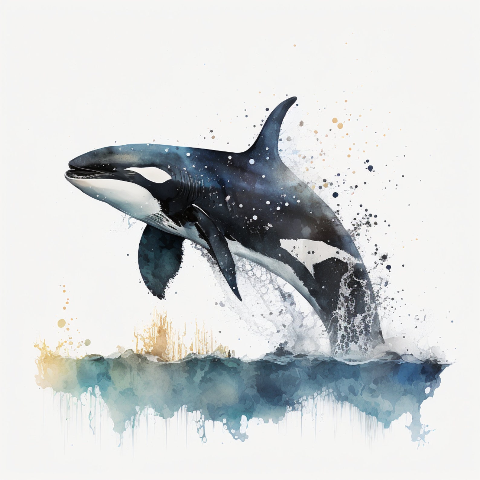 Orca Watercolor, Digital Downloads, Orca Clipart, Orca PNG, Orca Wall ...
