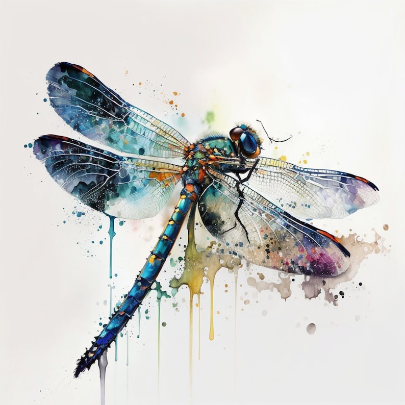 Dragonfly Watercolor Dragonfly Portrait Digital Downloads Dragonfly ...
