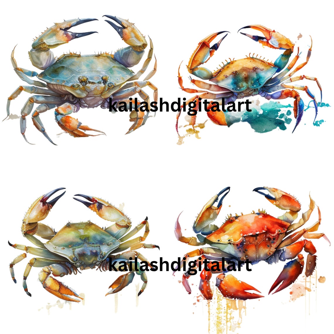 Watercolor Crab Clipart Digital Scrapbooking Paper Crab Prints High ...