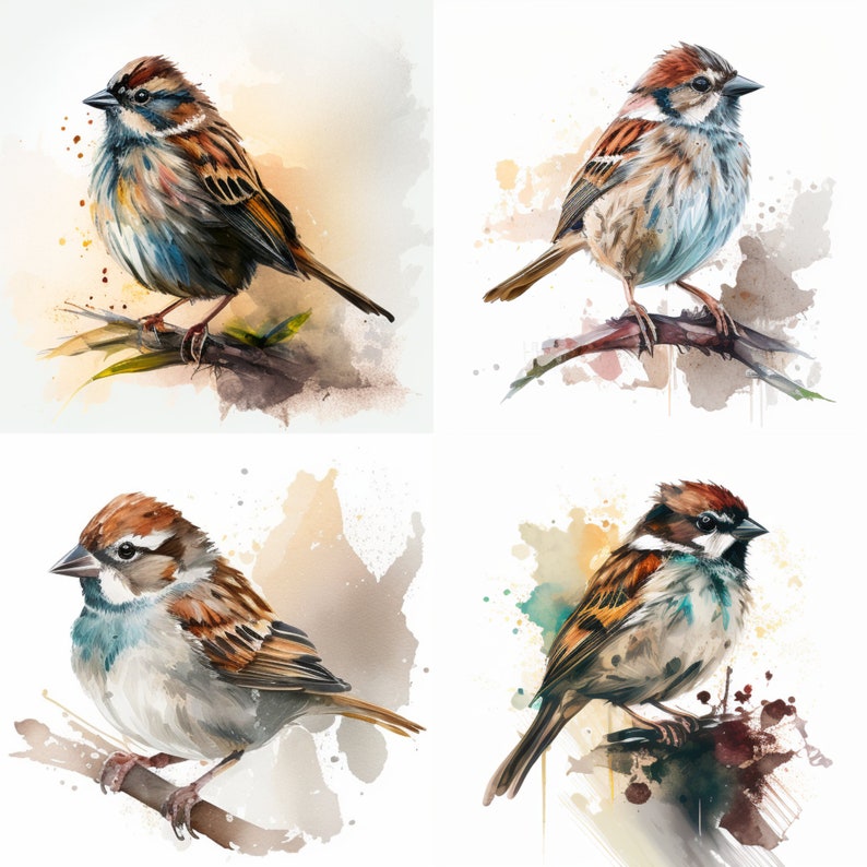 Sparrow Watercolor Clipart 5 High Quality Pngs Digital Paper Crafting ...
