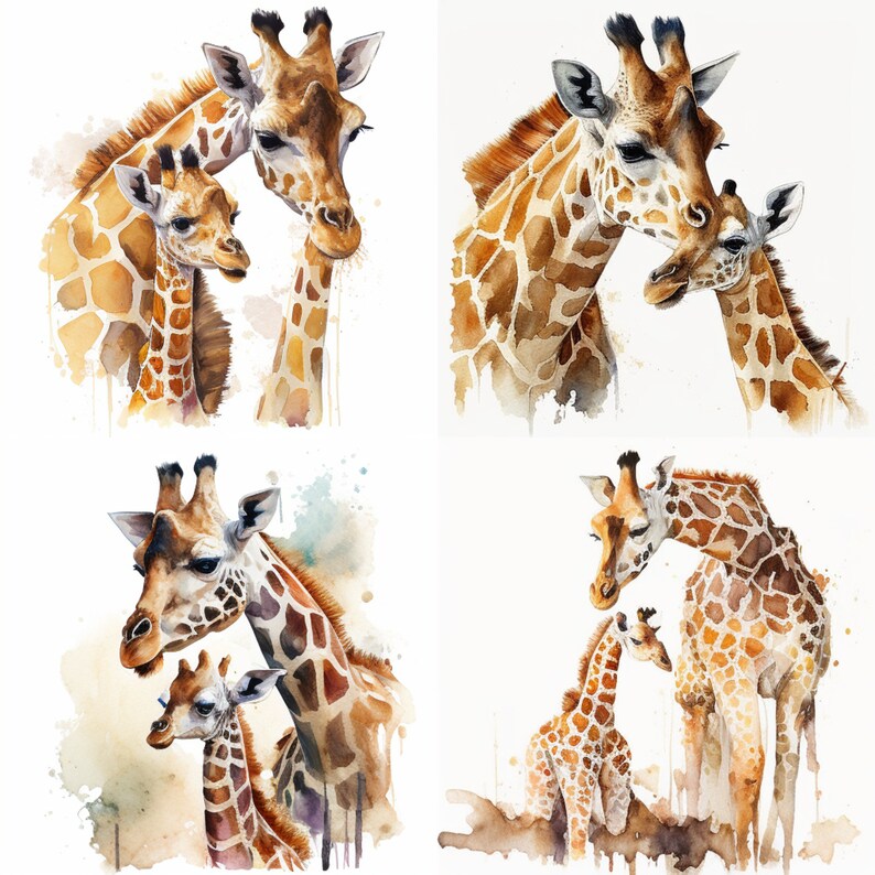 Mom and Baby Giraffe Clipart 5 High Quality Pngs Digital Crafting ...