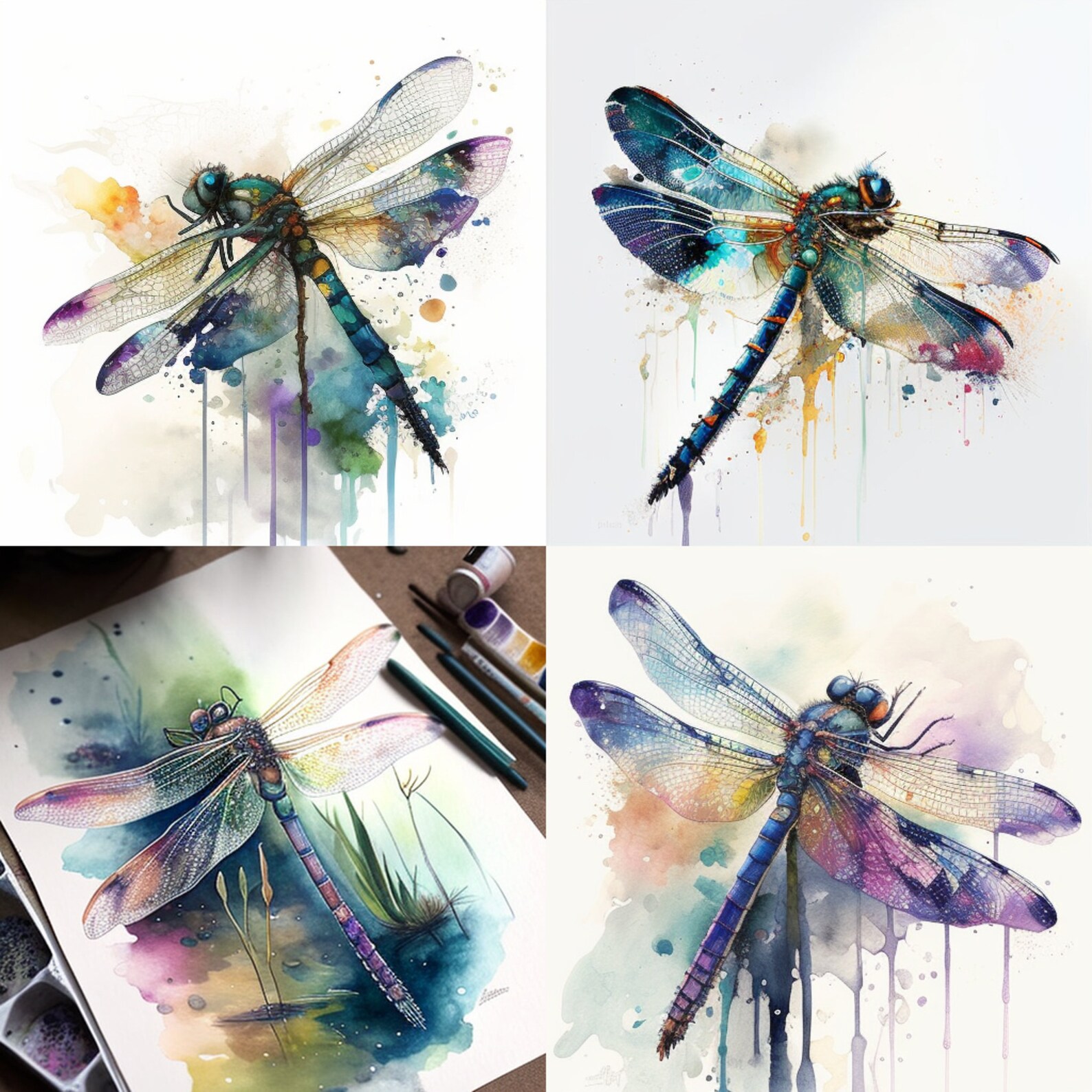 Dragonfly Watercolor Dragonfly Portrait Digital Downloads Dragonfly ...
