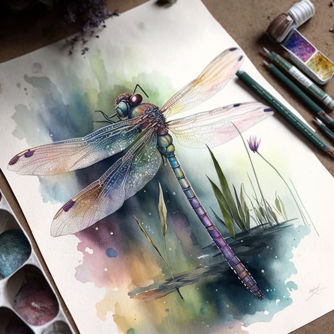 Dragonfly Watercolor Dragonfly Portrait Digital Downloads Dragonfly ...