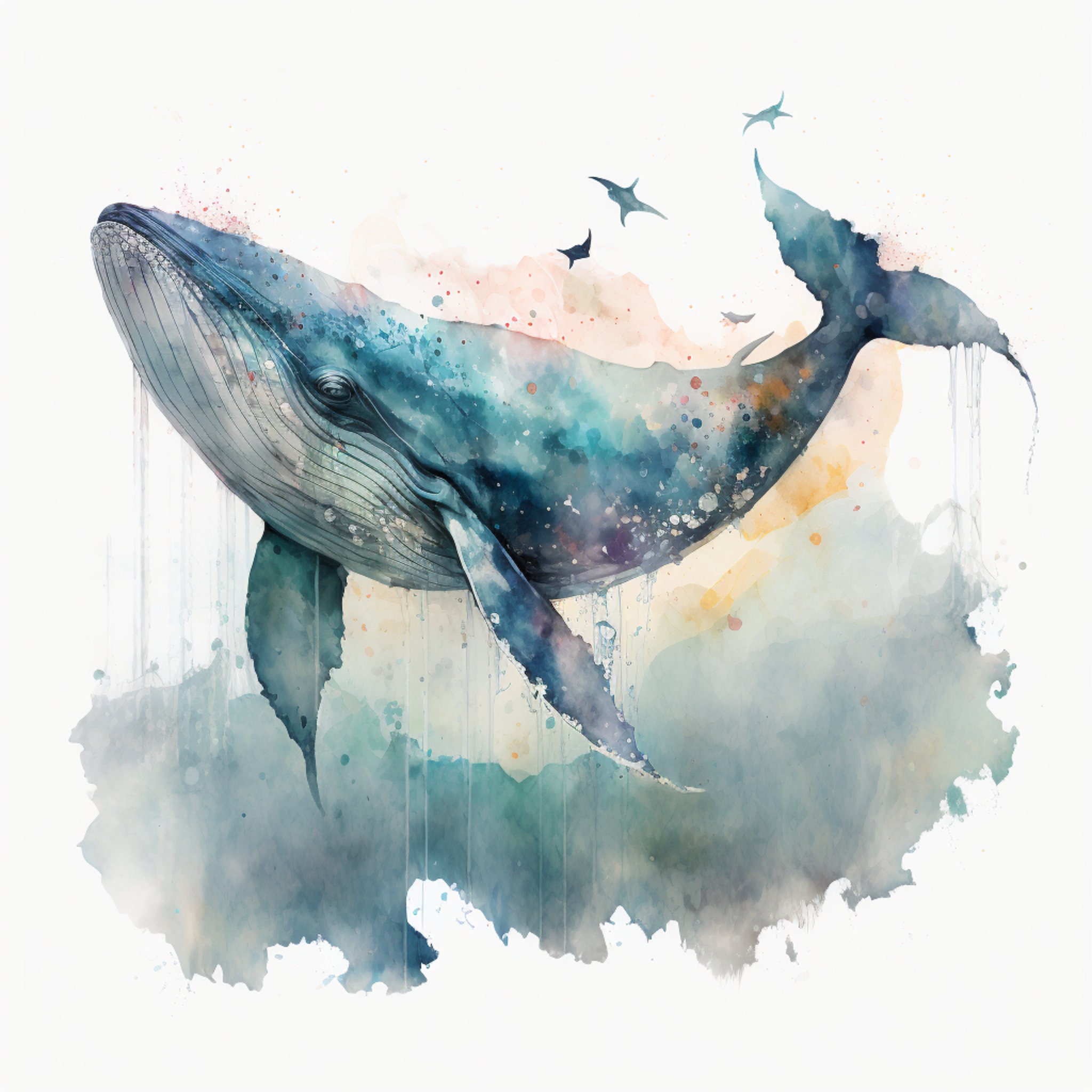 Whale Watercolor, Digital Downloads, Whale Clipart, Whale PNG, Whale ...