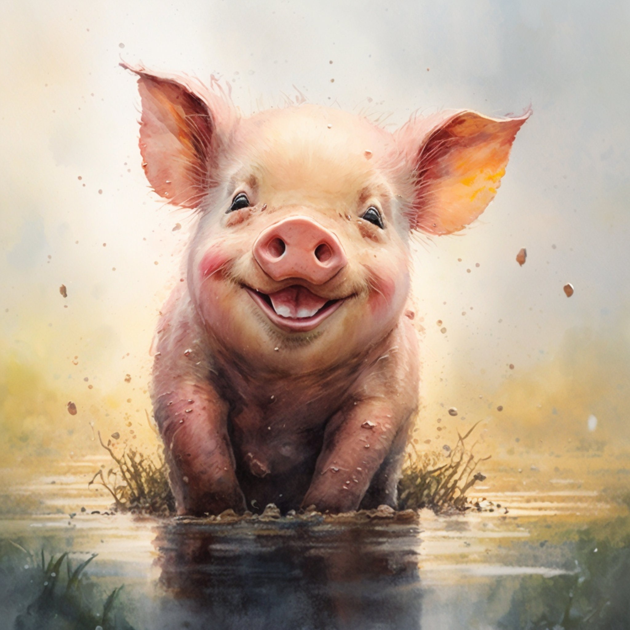 Happy Piglet Clipart Digital Download 5 High Quality Jpegs Digital ...