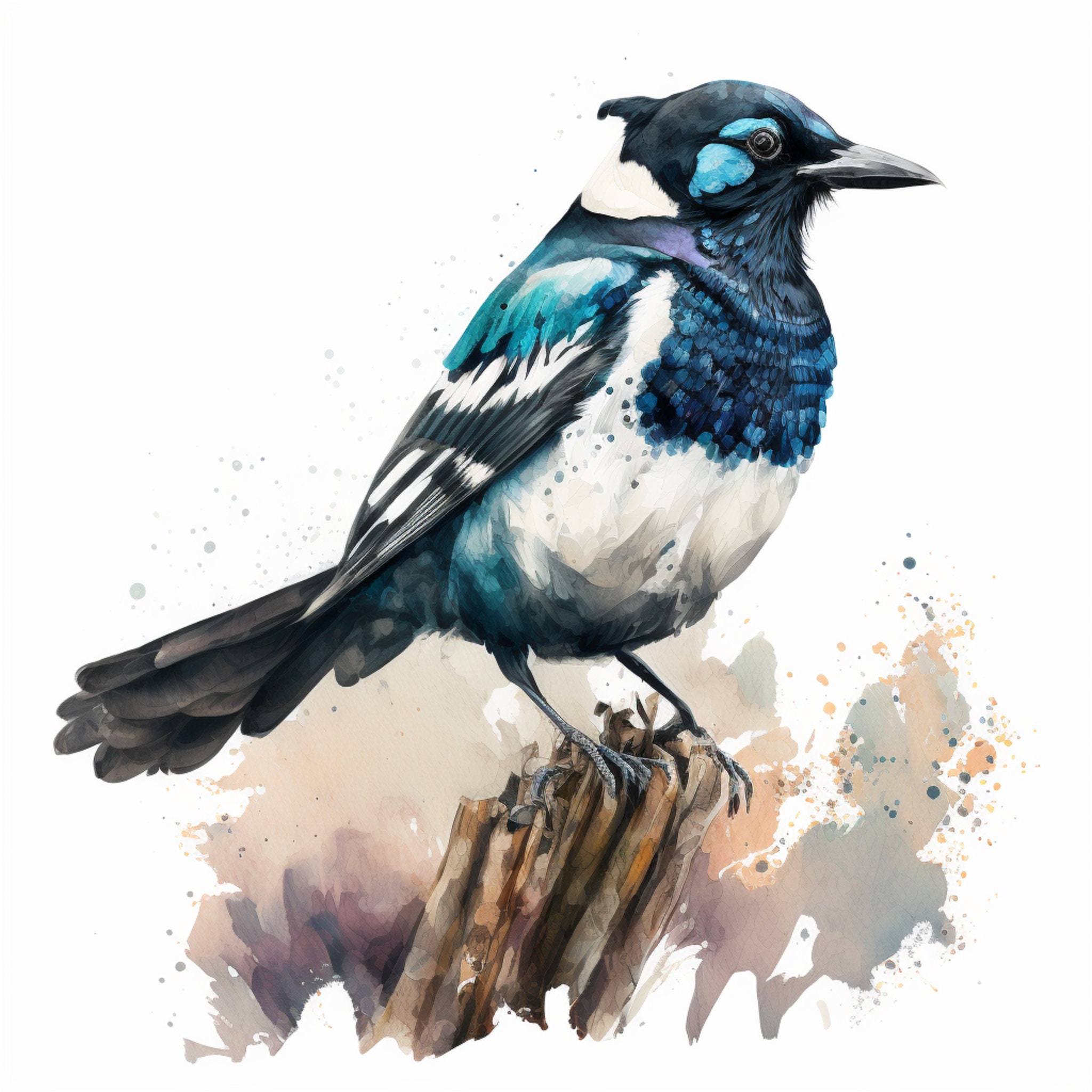 Magpie Watercolor Clipart 5 High Quality Pngs Digital Paper Crafting ...