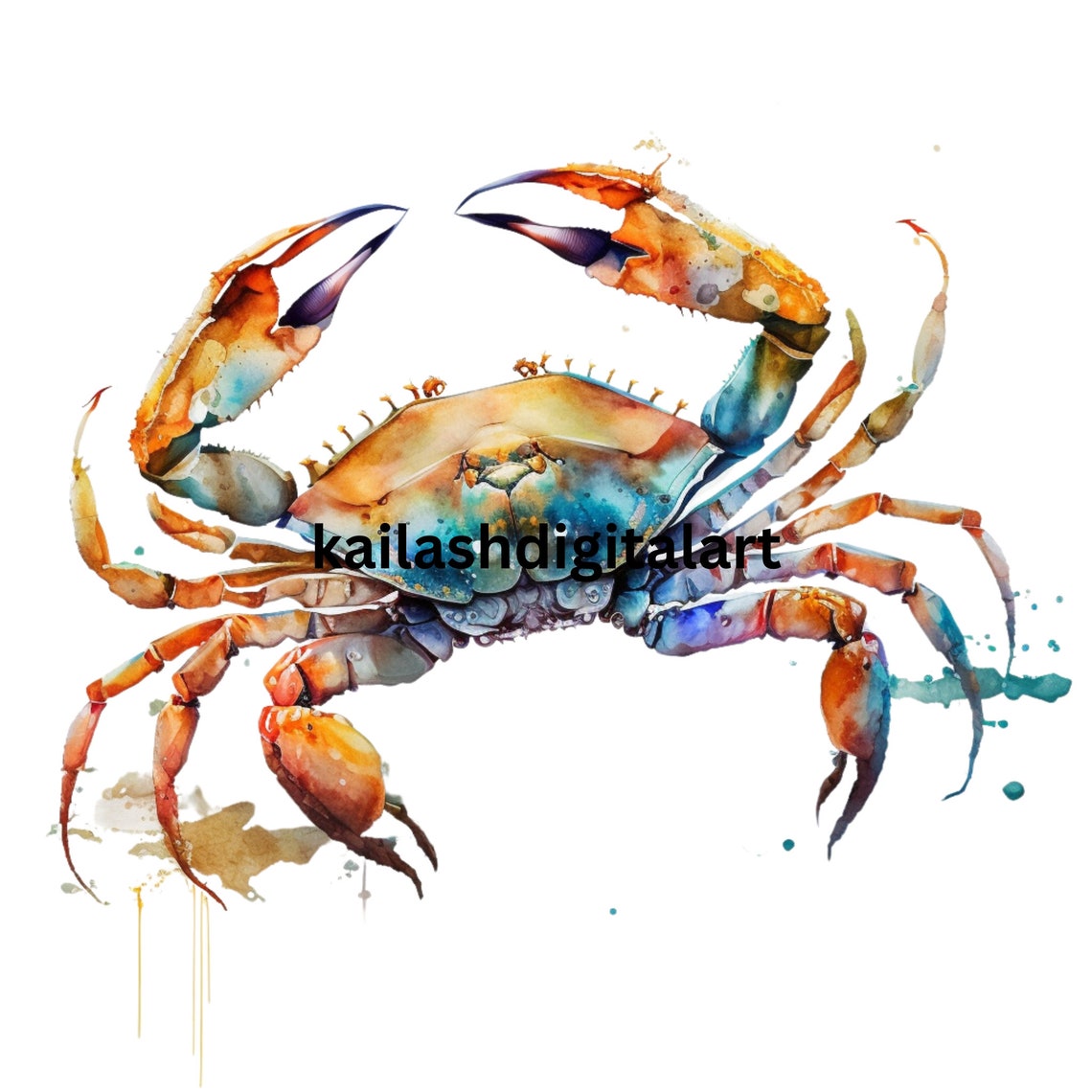 Watercolor Crab Clipart Digital Scrapbooking Paper Crab Prints High ...