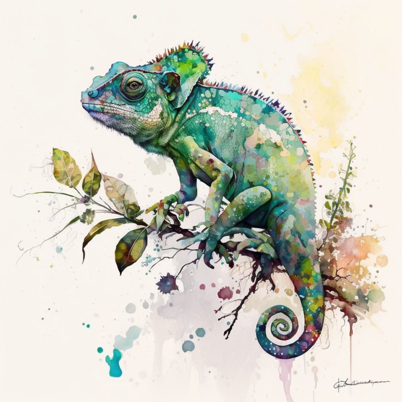 Chameleon Watercolor Digital Downloads Chameleon Clipart Chameleon PNG ...