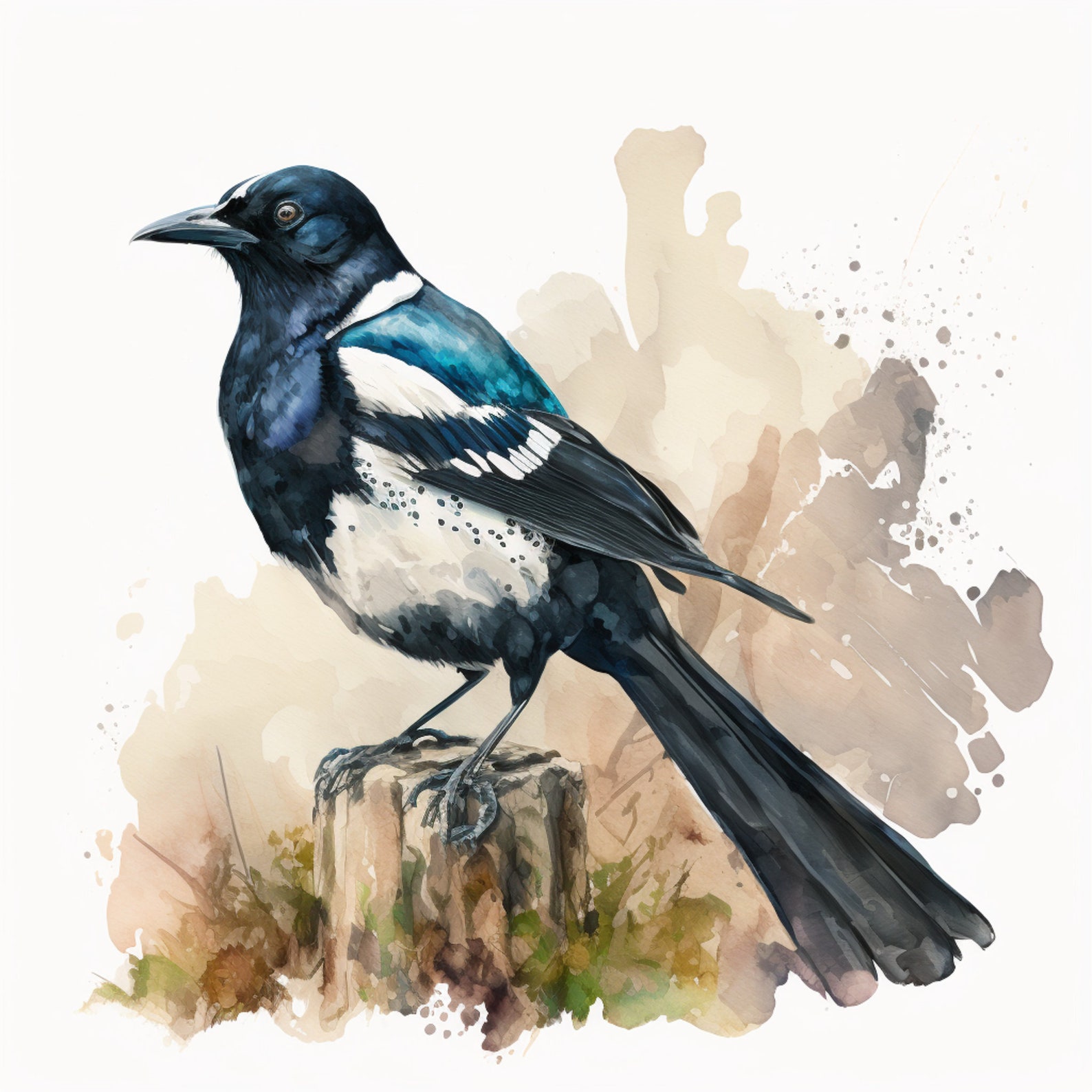 Magpie Watercolor Clipart 5 High Quality Pngs Digital Paper Crafting ...
