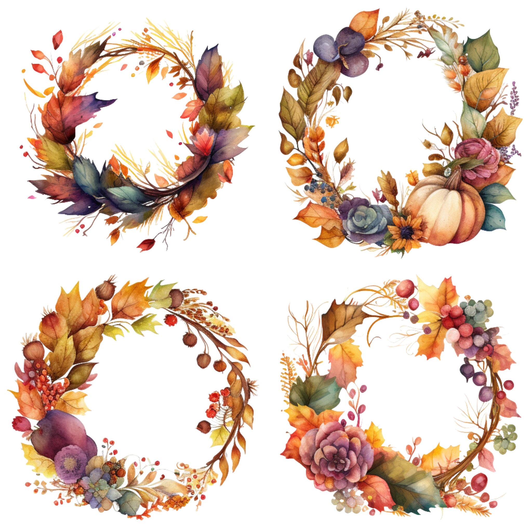 Thanksgiving Autumn Wreath Clipart 5 High Quality JPG Digital Download ...