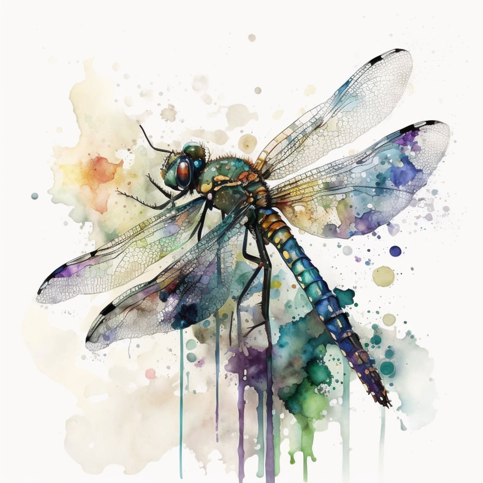 Dragonfly Watercolor Dragonfly Portrait Digital Downloads Dragonfly ...