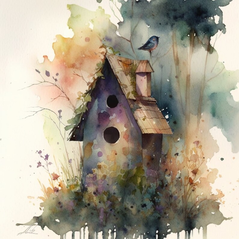 Bird House Watercolor Clipart 5 High Quality Pngs Digital Paper ...