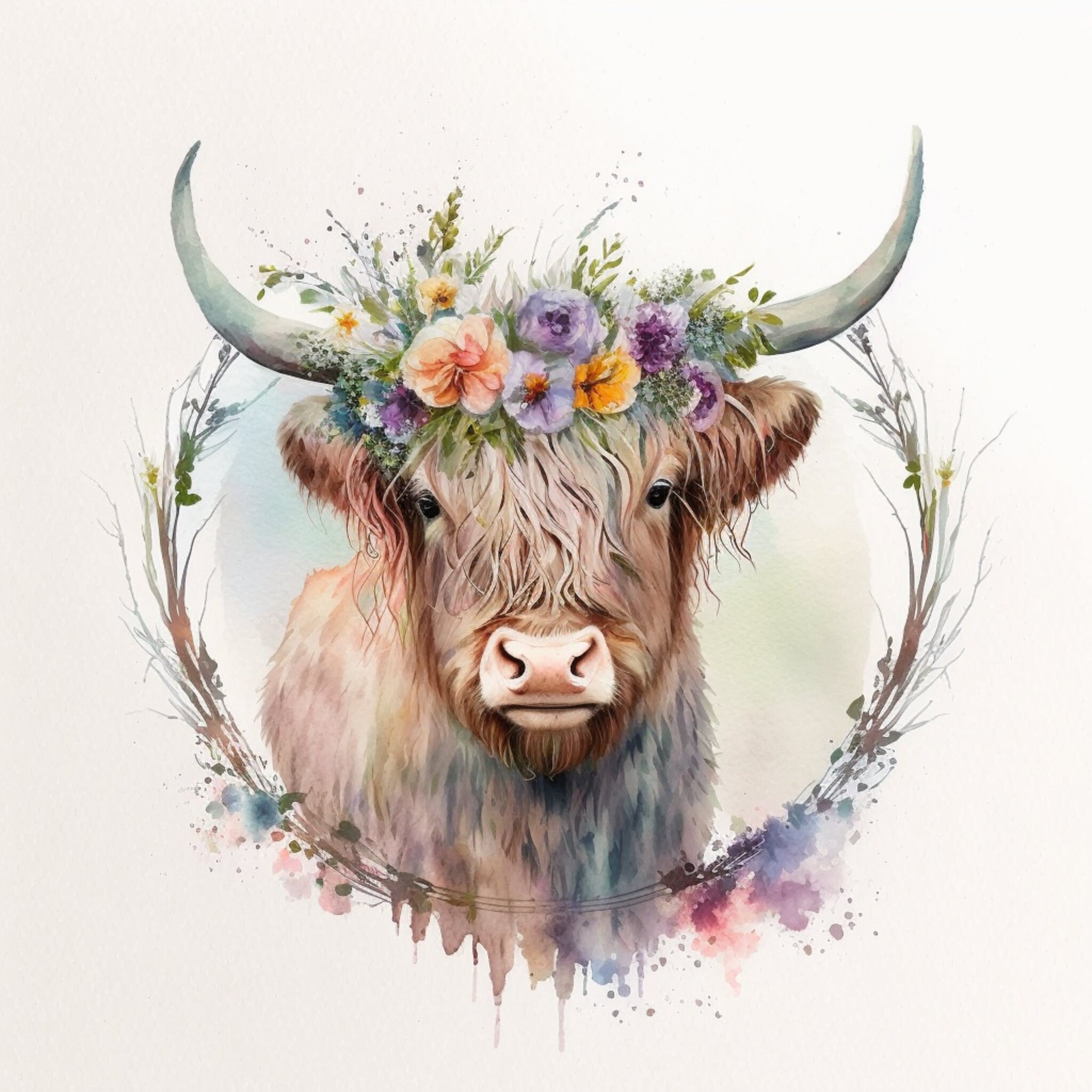 Highland Cow With Flower Crown Digital Download Clipart 5 High Quality ...