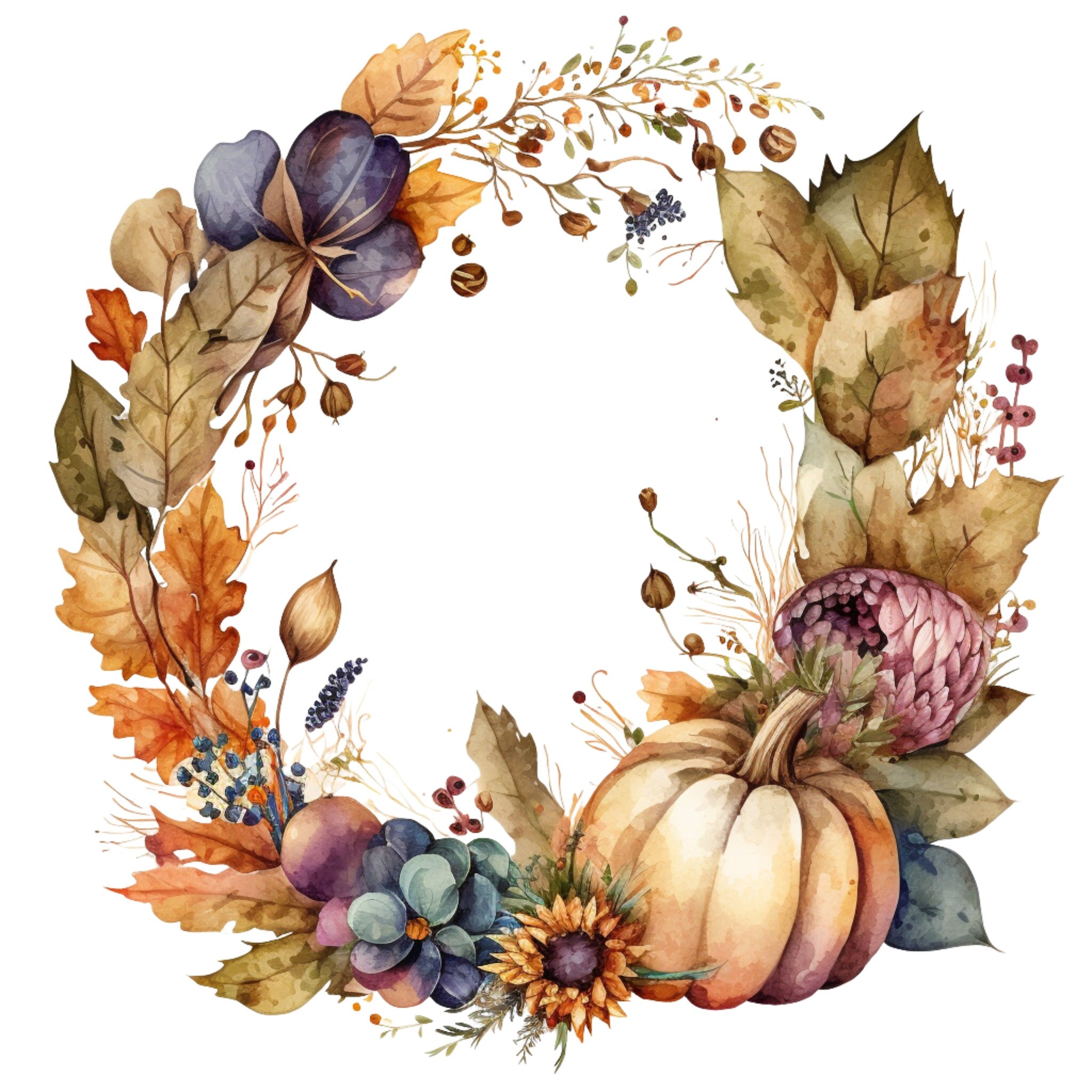 Thanksgiving Autumn Wreath Clipart 5 High Quality JPG Digital Download ...