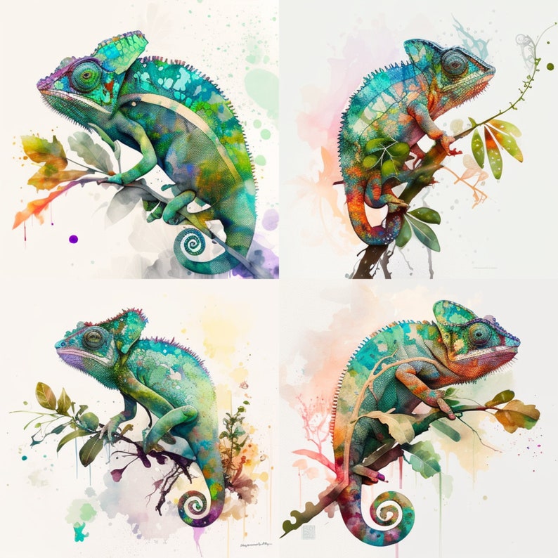 Chameleon Watercolor Digital Downloads Chameleon Clipart Chameleon PNG ...