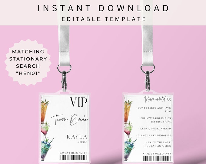 HENFEST ® Hen Party VIP Lanyard Passes Hen Party VIP Cards Hen Fest ...