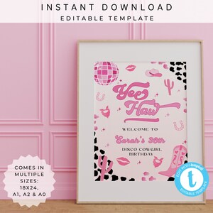 Disco Cowgirl Welcome Sign | Pink 30th Birthday Party Décor | Editable ...