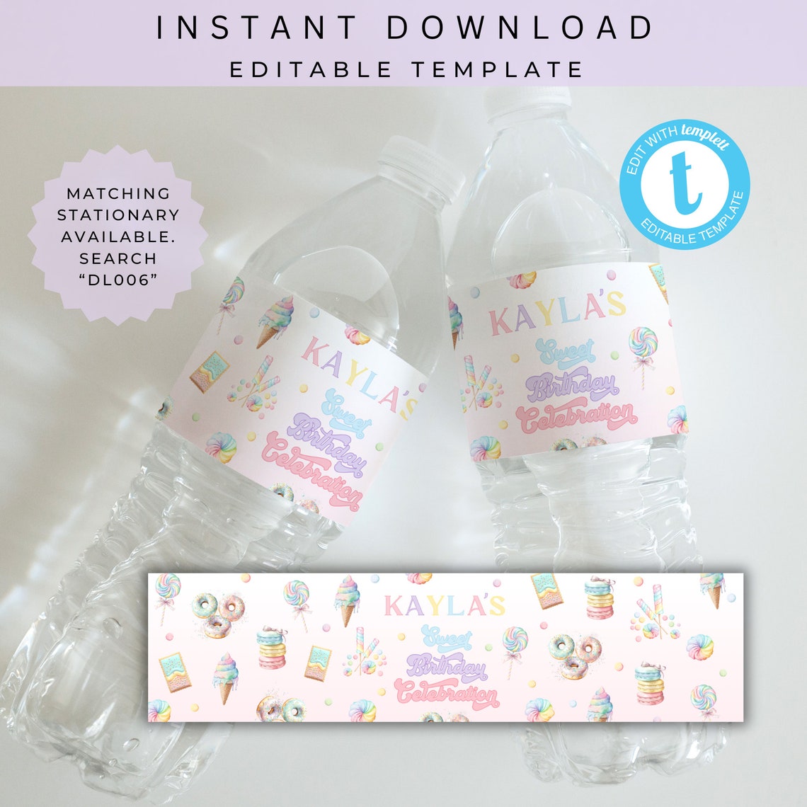 Editable Candy Land Water Bottle Label Template Pastel Sweet ...